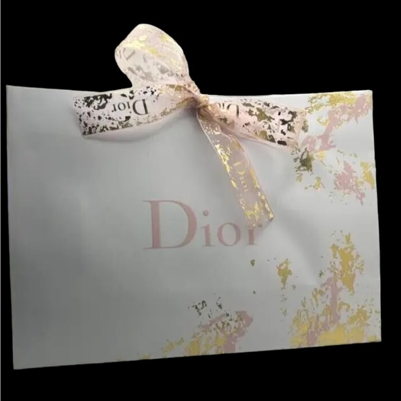Dior | Party Supplies | Dior Paper Gift Bag White Gold Pink Logo Ribbon ...